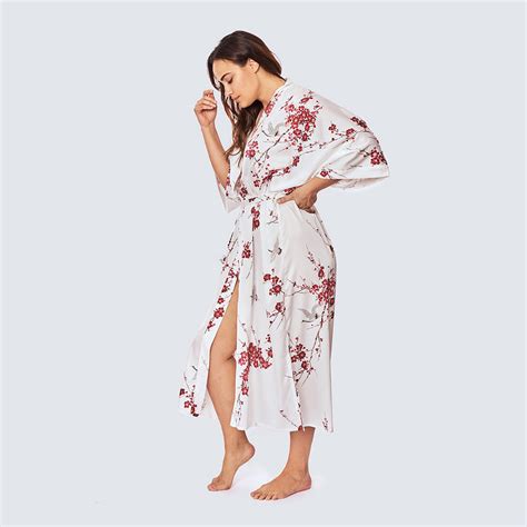 Cherry Blossom And Crane Plus Size Long Kimono Robe Kimono