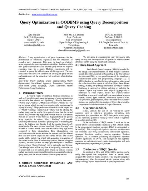 Pdf Query Optimization In Oodbms Using Query Decomposition And Query