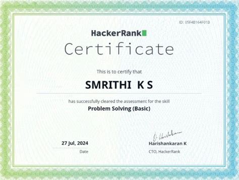 Smrithi K S On Linkedin I Have Successfully Completed Problem Solvingbasic From Hackerrank 🚀