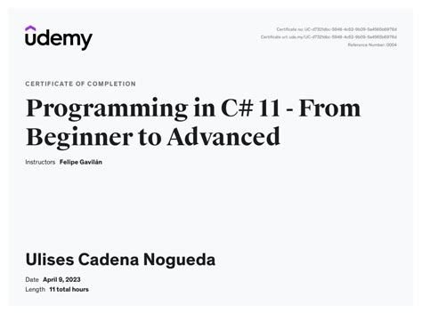 Udemy Course Completion Certificate Ulises Cadena