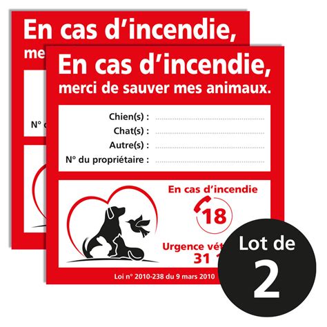 Stickers Alerte Incendie Animaux Lot De 2 Autocollants Sécurité Pour