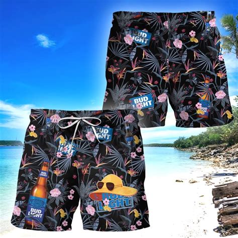 Bud Light Floral Summer Swim Trunks Mens Beachwear