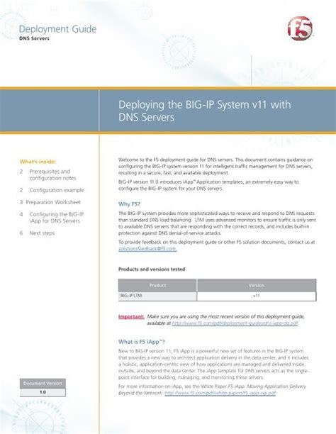 Deploying The BIG IP System V With DNS Servers F Networks