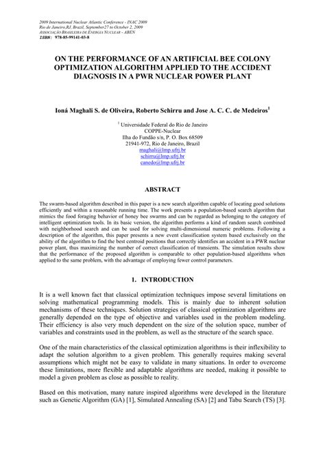 pdf on the performance of an artificial bee colony optimization