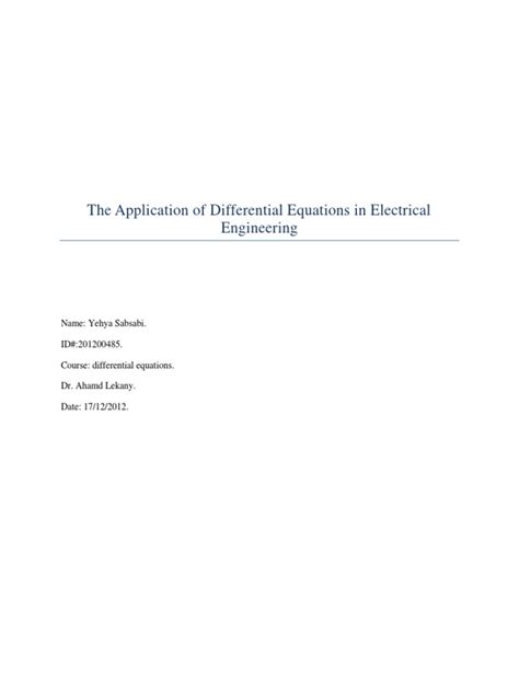The Application Of Differential Equations In Electrical Pdf Differential Equations Equations