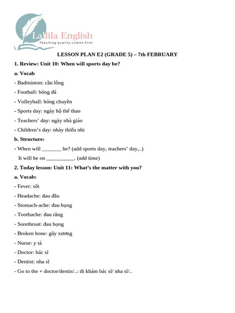 Lesson Plan E2 Grade 5 7th February Pdf Language Arts And Discipline