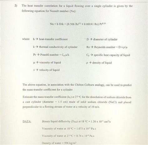 Solved The Heat Transfer Correlation For A Liquid Flowing