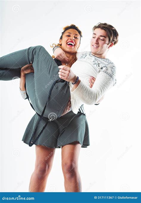Woman Carrying Man Both Enjoying Playful Moment Stock Image Image Of