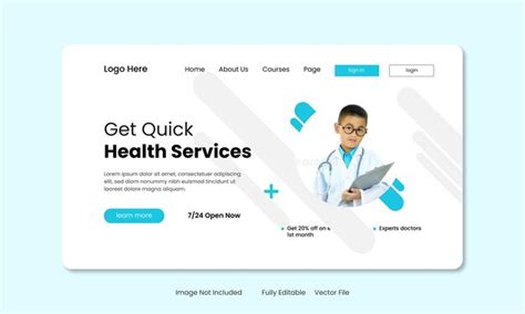 의료 건강 관리 방문 페이지 디자인 템플릿 프리미엄 벡터