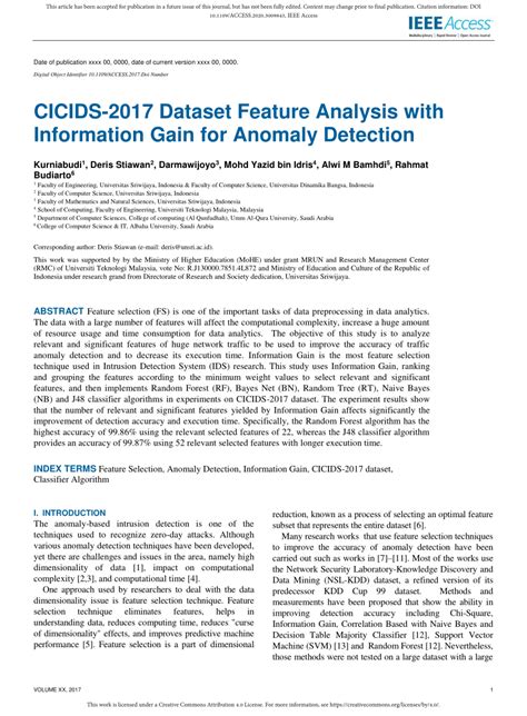 Pdf Cicids 2017 Dataset Feature Analysis With Information Gain For Anomaly Detection