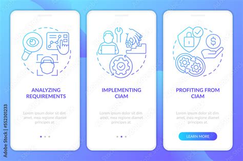 Implement Ciam Strategy Blue Gradient Onboarding Mobile App Screen Walkthrough 3 Steps Graphic