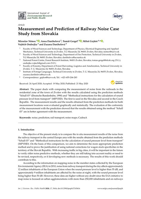 PDF Measurement And Prediction Of Railway Noise Case Study From Slovakia