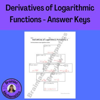 Derivatives Of Logarithmic Functions 1 Practice Activity TPT