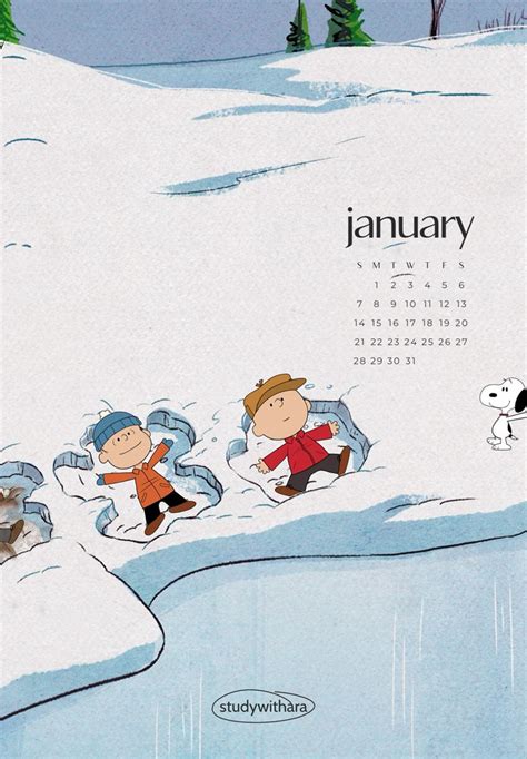 January Snoopy Wallpaper Peanuts January Wallpaper Calender Print A
