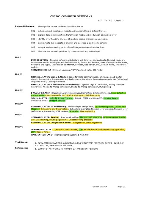 Cse 306 Important Imp Sylabus Cse306computer Networks Course