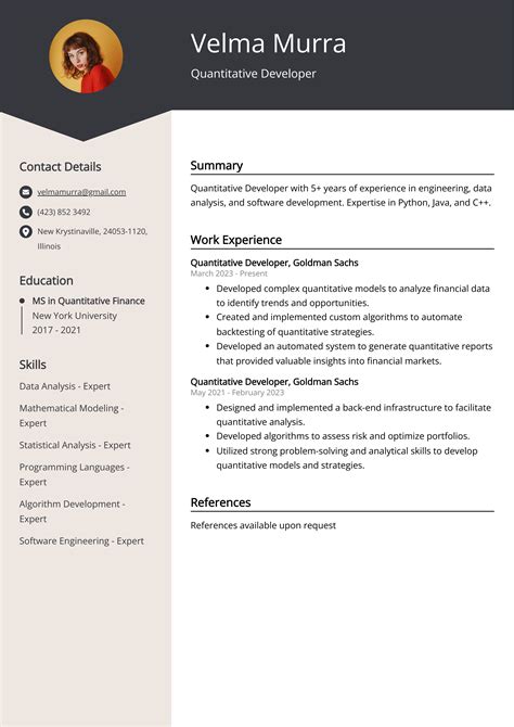 Quantitative Developer Resume Examples Template And 20 Tips