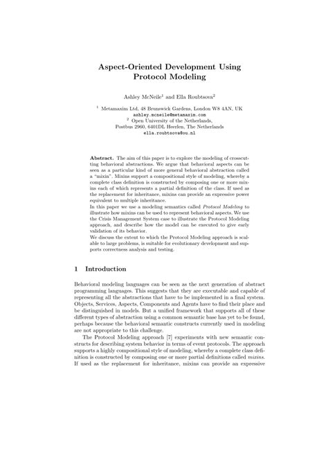 Pdf Aspect Oriented Development Using Protocol Modeling