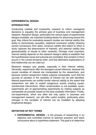 RESEARCH ASSIGNMENT EXPERIMENTAL DESIGN Docx Science