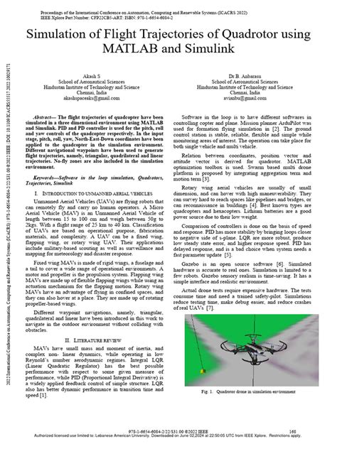 Simulation Of Flight Trajectories Of Quadrotor Using Matlab And