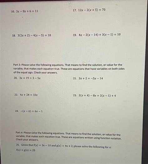 Solved Part Please Solve The Following Equations That Chegg
