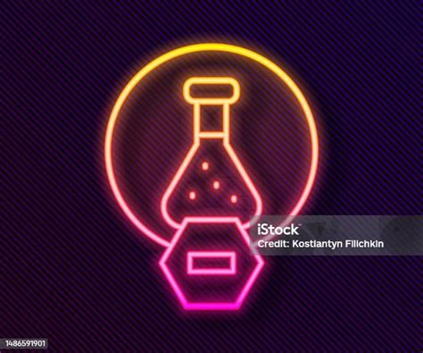 빛나는 네온 라인 테스트 튜브와 검은 배경에 고립 된 플라스크 화학 실험실 테스트 아이콘 실험실 유리 제품 기호 벡터 건강 검진에 대한 스톡 벡터 아트 및 기타 이미지