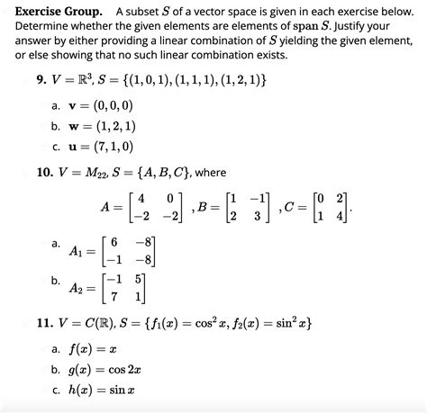 solved exercise group a subset s of a vector space is given