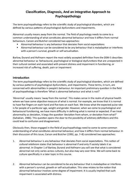 Week 1 Classification Diagnosis And An Integrative Approach To