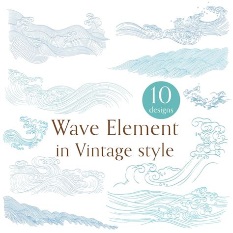 Premium Vector Set Of Blue Hand Drawn Wave Elements Vector Natural Art Background With