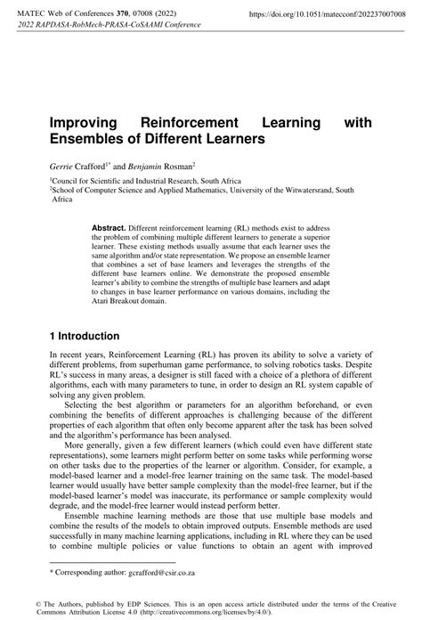 Pdf Improving Reinforcement Learning With Ensembles Of Different Learners