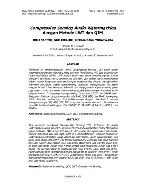 Pdf Compressive Sensing Audio Watermarking Dengan Metode Lwt Dan Qim