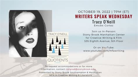 Writers Speak Wednesday Tracy Oneill Youtube