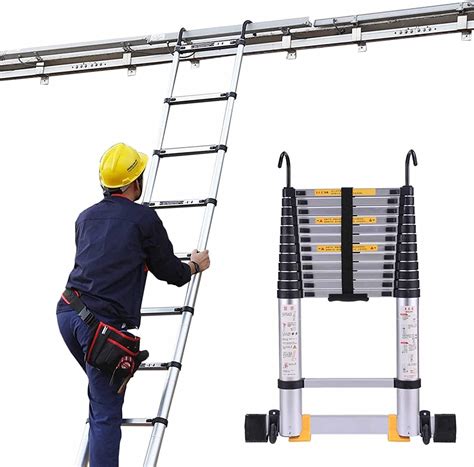 5m 6 2m 7m 8m Telescopic Extension Ladders With Hooks And Wheels Lightweight Aluminium Climb
