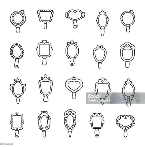 공주를 위한 거울 색칠 공부 페이지 아름 다운 장식 아이템 손 스타일 벡터 그리기 디자인 요소 모음 거울에 대한 스톡 벡터 아트 및 기타 이미지 Istock