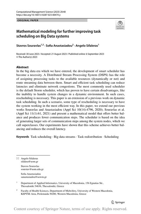 Pdf Mathematical Modeling For Further Improving Task Scheduling On