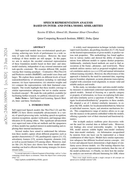 Pdf Speech Representation Analysis Based On Inter And Intra Model