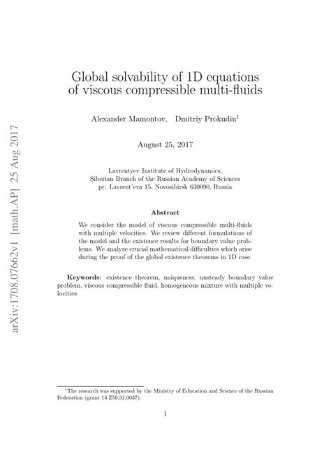 Pdf Global Solvability Of 1d Equations Of Viscous Compressible Multi
