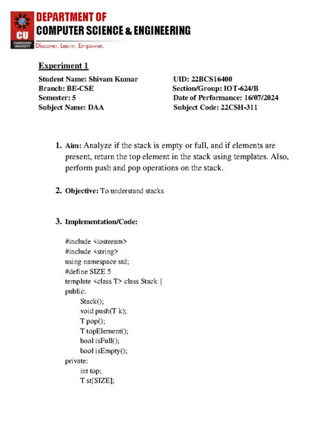 DAA 1st Experiment Shivam COMPUTER SCIENCE ENGINEERING Experiment 1 Babe Name Shivam