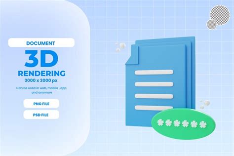 Premium Psd 3d Rendering Document Password Icon Object Premium Psd