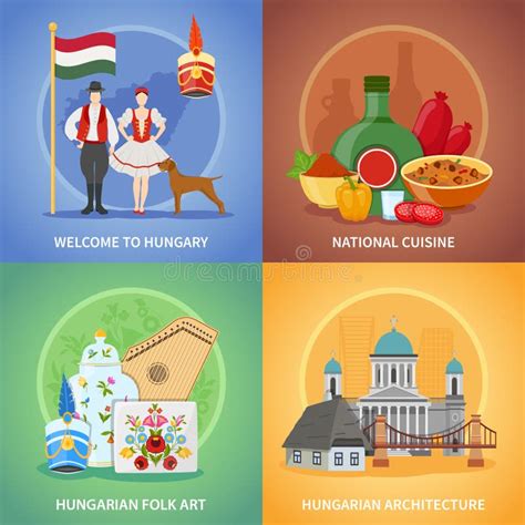 Hungarian Culture Compositions Set Stock Vector Illustration Of