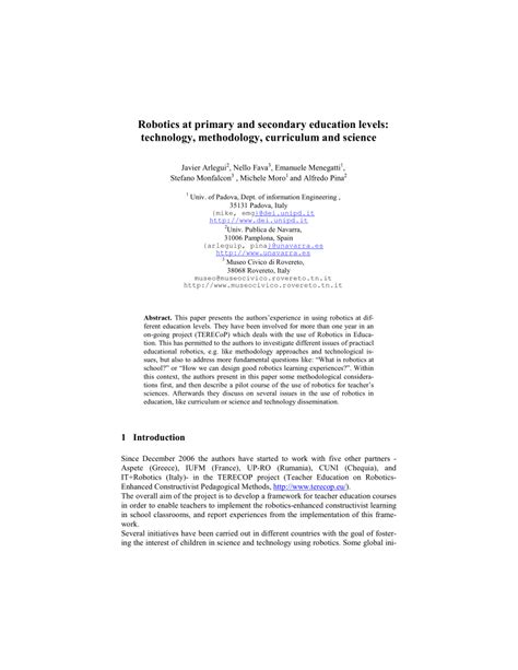 Pdf Robotics At Primary And Secondary Education Levels Technology Methodology Curriculum