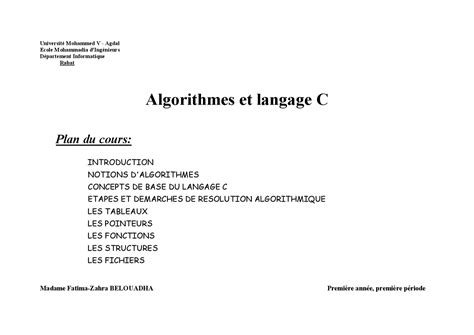Les Base De Lalgorithme Lecture Notes Algorithms And Programming