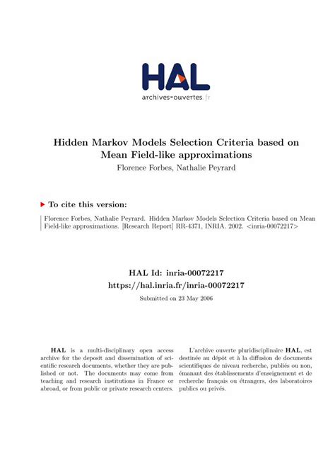 pdf hidden markov models selection criteria based on mean