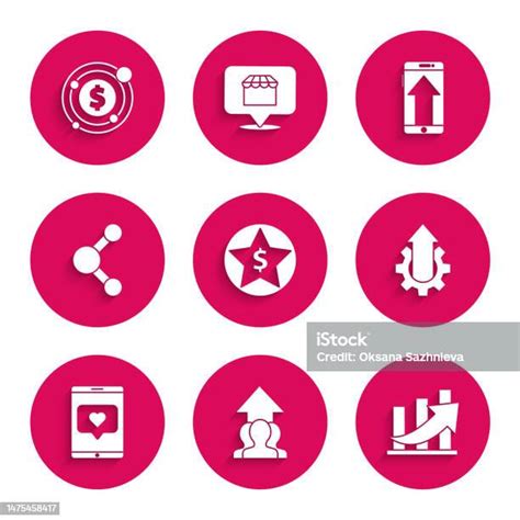 별과 달러 사람들 군중의 성장 차트 진행 금융 성장 동전 화살표 기어 사업 마음 공유 스마트 폰 모바일 및 대상 기호 아이콘과 같은 휴대 전화를 설정합니다 벡터 1위에 대한