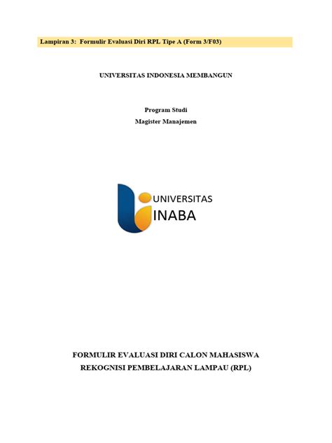 Mm Form 3 F03 Formulir Evaluasi Diri Rpl Tipe A Pdf