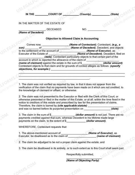 Objection Allowed Document For Response Us Legal Forms