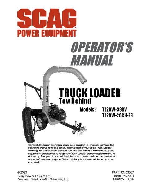 Scag Truck Loader Operators Manual Safety Instructions And Parts List