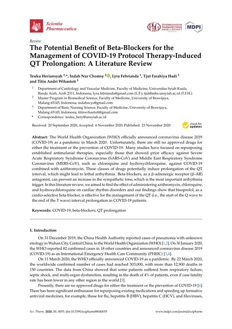 PDF The Potential Benefit Of Beta Blockers For The Management Of COVID 19 Protocol Therapy
