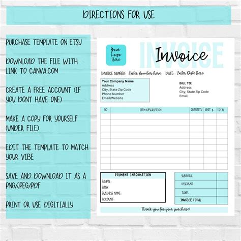 Editable Invoice Template Instant Download Invoice Form Etsy