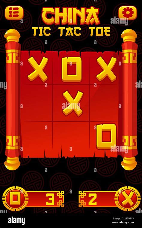 Tic Tac Toe Ui In Chinese Themed Chinese Red Scroll Board Logic Game For Your Game Development