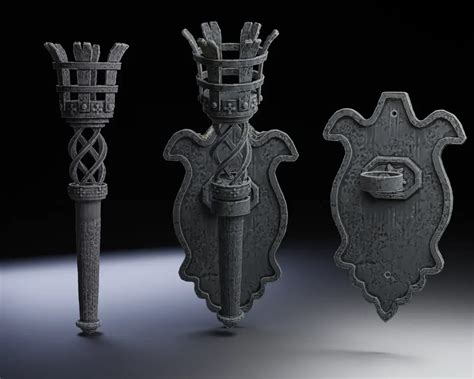 🕯️ Medieval Torch Holder Wall Mount・free Obj File For 3d Printing・cults